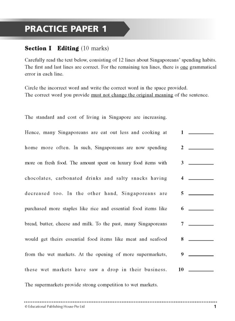 S1NA/G2 English Examination Practice – EPH