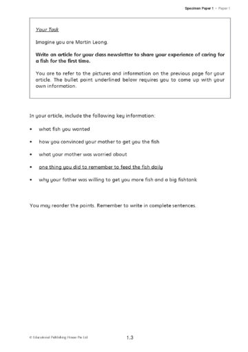 PSLE English Specimen Papers: Paper 1 Writing and Paper 2 Language Use ...