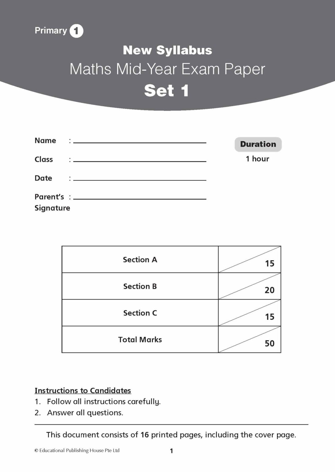 P1 New Syllabus Maths Exam Papers – EPH