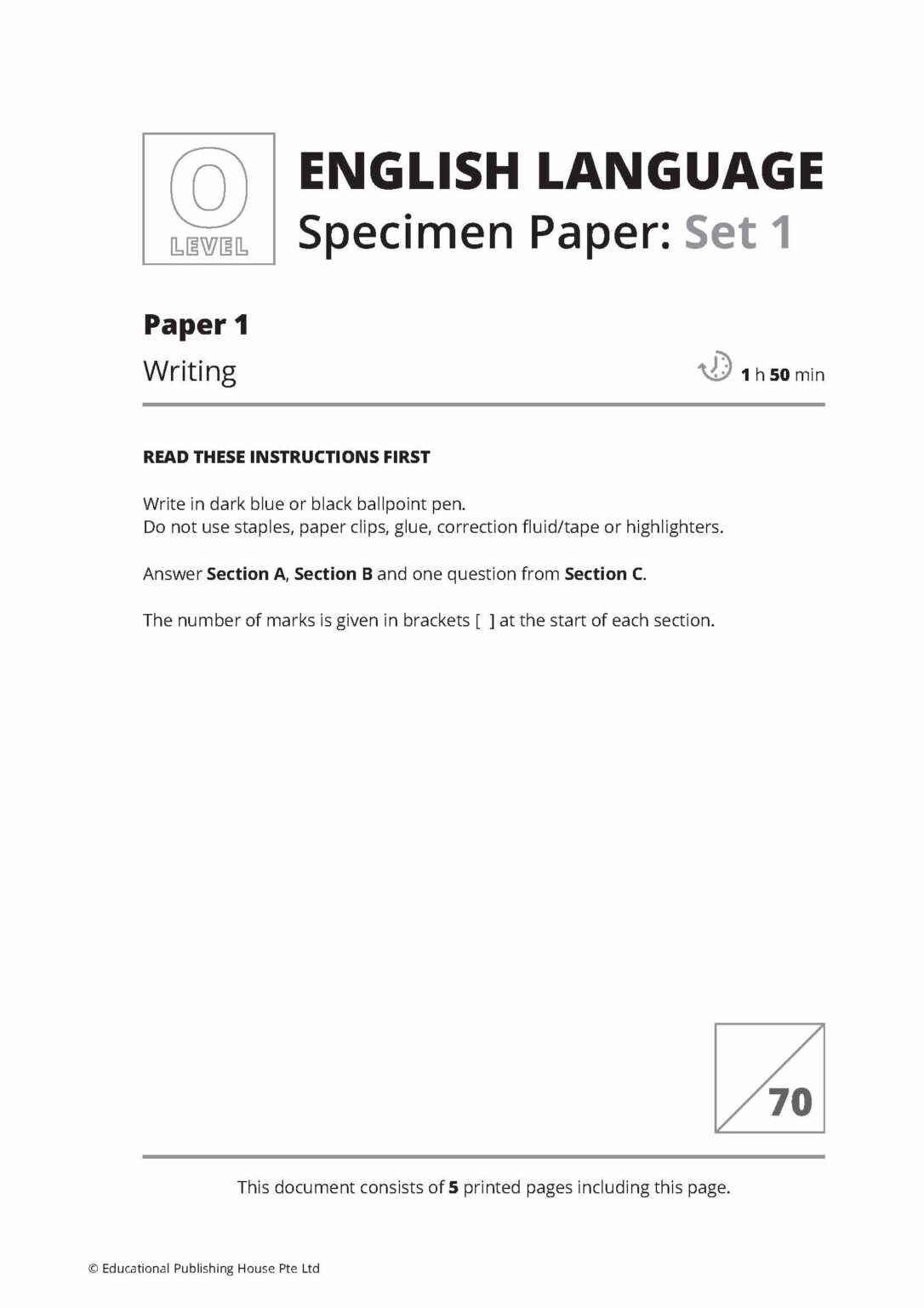 O Level English Specimen Papers – EPH