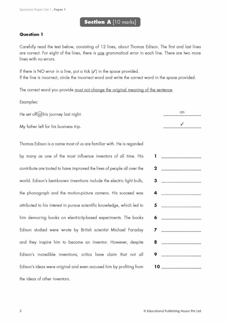 O Level English Specimen Papers – EPH